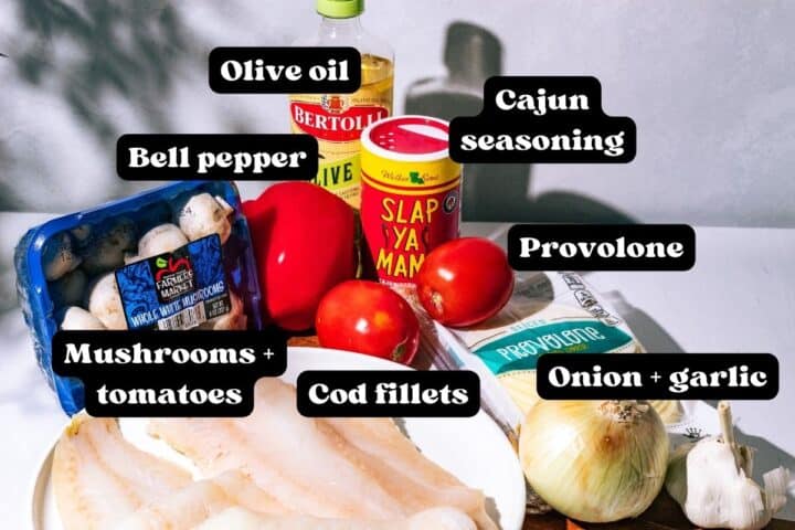 Cheesy Baked White Fish with Onions, Peppers, and Mushrooms ...